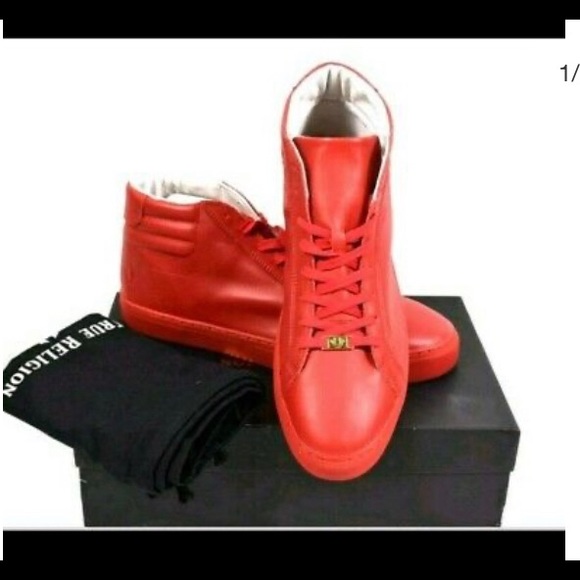True Religion | Shoes | True Religion Hex V Red Leather Hightop ...
